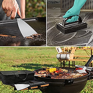 FiveJoy Griddle Accessories Kit, Flat top Grill Set for Blackstone and Camp Chef, BBQ Spatula Tools with Metal Spatula, Scraper, Egg Rings, Cleaning Kit for Camping (17 PCS)- Gift for Men, Women, Dad