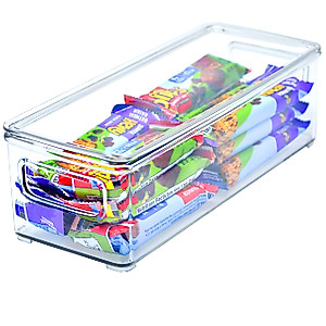 Youngever 2 Pack Stackable Plastic Storage Organizer Container Bins with Lids, 10" x 4" x 3", Stackable Storage Bins with Handler for Refrigerator, Pantry