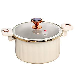 Enamel Pot 5L Non-stick Micro Pressure Cooker with Secure Lock Spill-proof Enamel Stock Pot with Lid Silicone Valve Pressure Pot for Cooking White