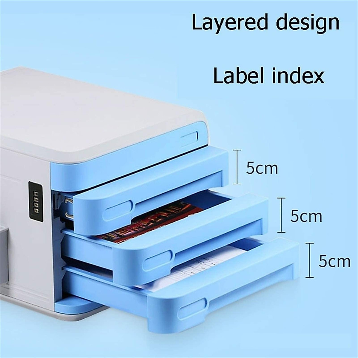 BIZOLE Desktop Organizer Storage Box - Desktop File Cabinet, 3-Layers Lockable Aluminum Alloy Flat File Cabinet, Drawer Organizer