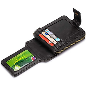 BAIGIO Genuine Leather Wallets for Men Multi Card Purse with Zipper Wallet Men RFID Blocking Coin Pocket (Black)
