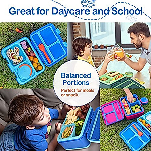 Genteen Premium Kids Lunch Box - Kids Chill Bento Box with 3 Compartments and Removable Ice Pack for Measl and Snacks,Toddler Lunch Box for Daycare,School,Leak-Proof,BPA-free,Dishwasher-Blue