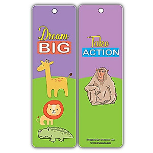 Creanoso Safari Animals Motivational Bookmark Cards (12-Pack) – Premium Quality Set – Inspiring Inspirational Words for Boys, Girls, Kids – Six Assorted Bookmarks Designs Pack