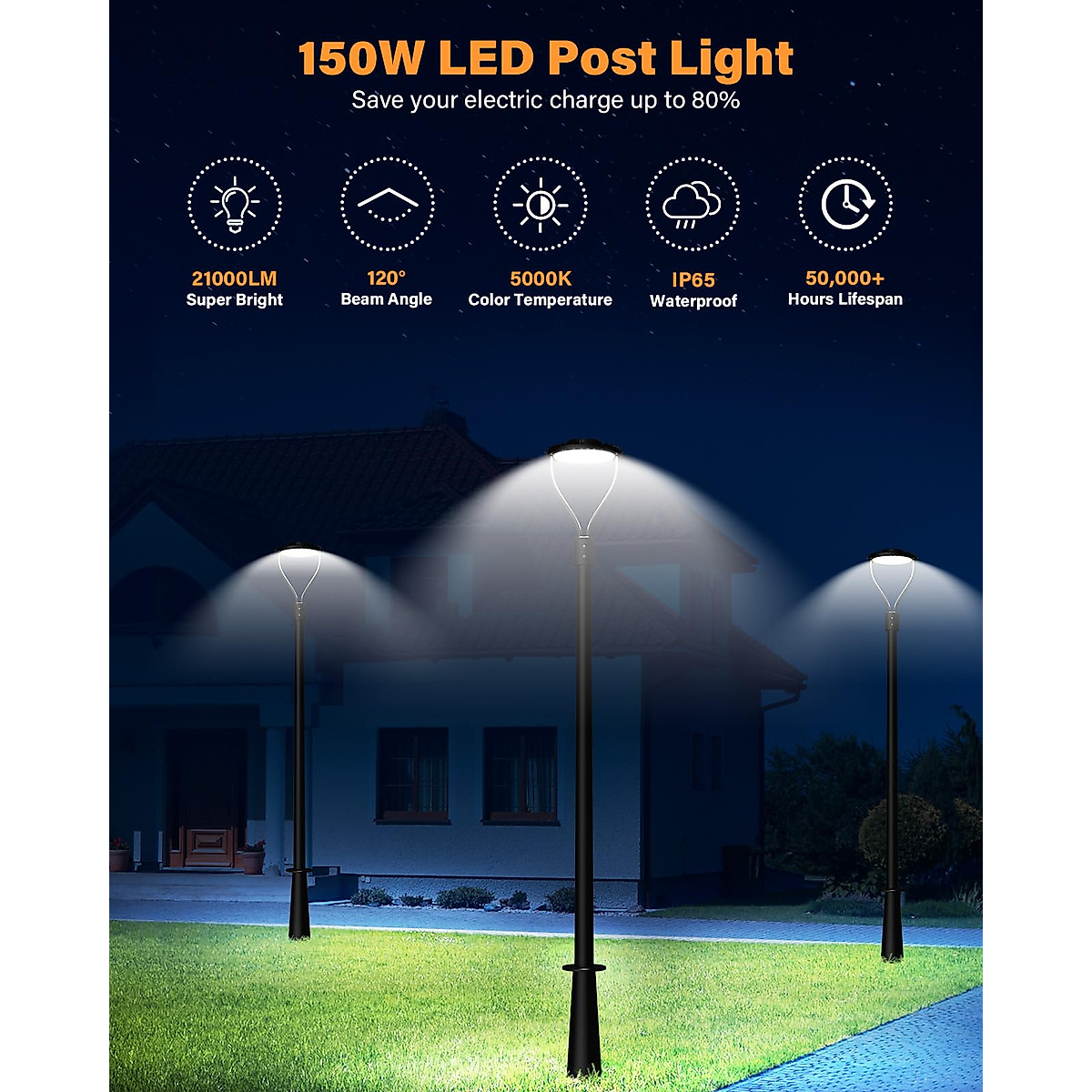 LED Post Top Light 150W, LED Circular Area Light 21000Lm 5000K LED Parking Lot Light, Outdoor Pole Lights Fixture for Garden Yard Street Lighting