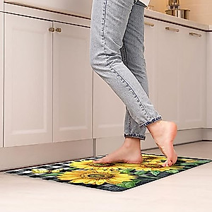 Checkered Sunflowers Fall Comfort Mat 30" x 18" Briarwood Lane