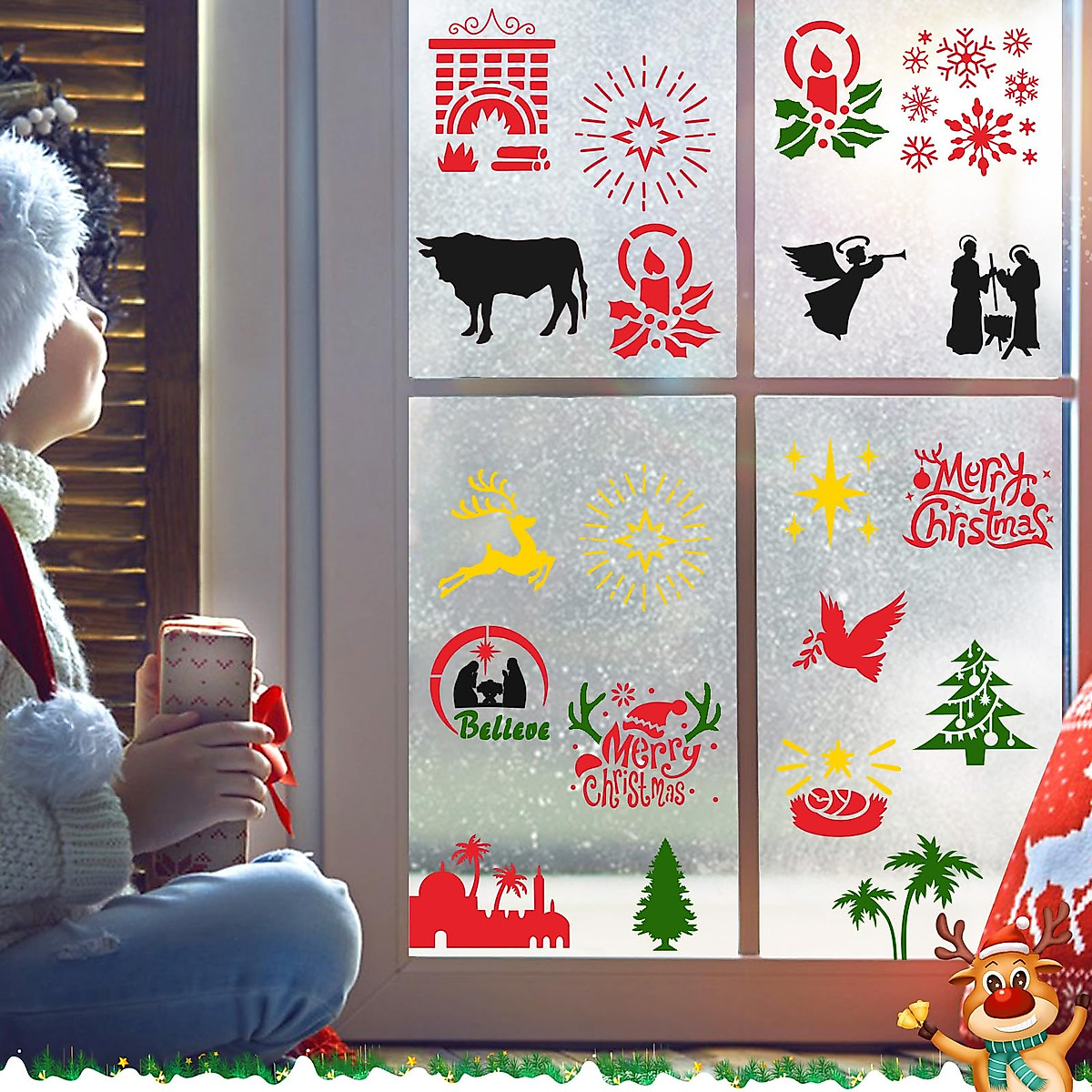 Augshy 56 Pack Christmas Nativity Stencils for Painting on Wood DIY Nativity Scene Stencils for Painting Scrapbooking Drawing Wall Floor Decor DIY Rock Painting Art Projects (3 Inch)