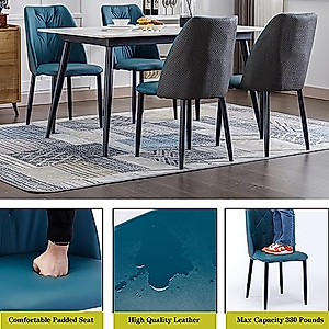 Luoyisimall Kitchen Chair Set of 4，Pu Leather Upholstered Cushion Seat Dining Chairs with Black Sturdy Metal Legs Modern Armless Living Room Accent Desk Side Chairs (Set of 4-Navy Blue)