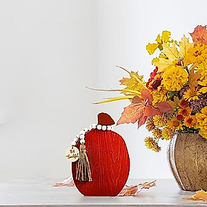 OYATON Fall Thanksgiving Decoration for Home, Small Wooden Pumpkins - Shaped Sign Block Table Decor, Set of 2