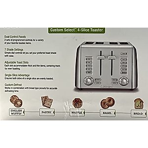 Cuisinart Bread, Bagel, English Muffin, Frozen Waffle and Pastry, 4-Slot Version with High Lift Carriage,7 Shade settings,4-Slice Custom Select Toaster