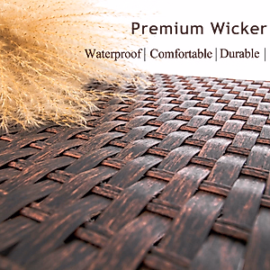 DIMAR GARDEN Outdoor Coffee Table Wicker Patio Rattan Side Table with Glass Top and Storage Shelf,29.5in Mixed Brown