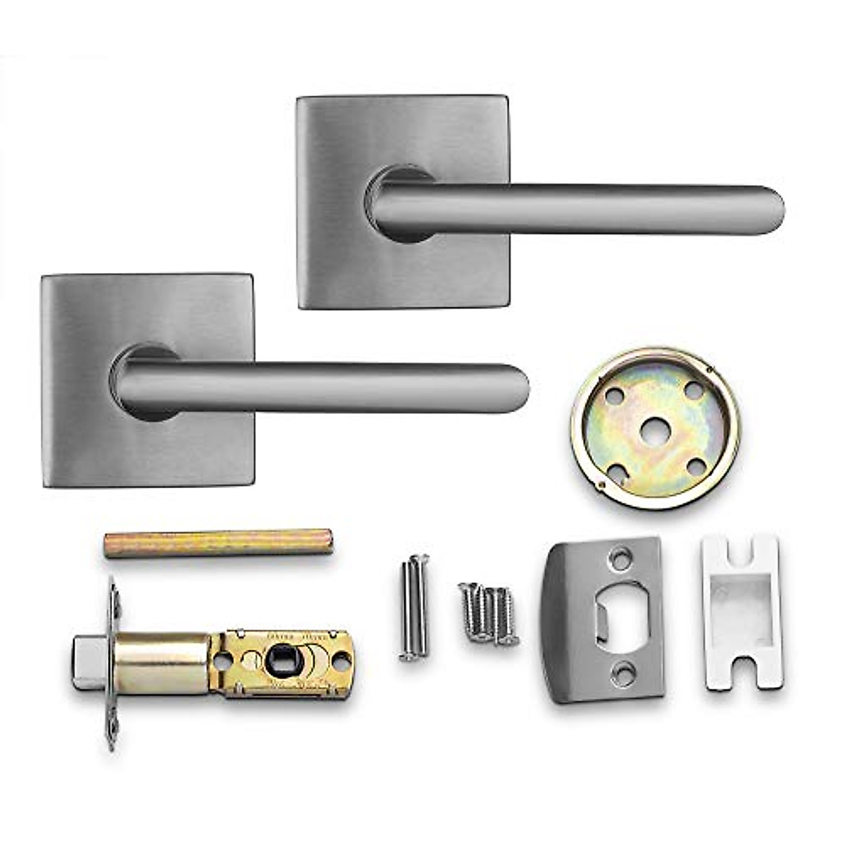 Berlin Modisch Passage Lever Door Handle Slim Square Non-Locking Lever Set [for Hallway or Closet Doors] Reversible for Right & Left Sided Doors Heavy Duty - Satin Nickel Finish