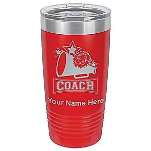 LaserGram 20oz Vacuum Insulated Tumbler Mug, Cheerleading Coach, Personalized Engraving Included (Red)
