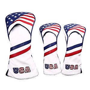 1 3 5 Golf Headcovers USA Stars and Stripes White Vintage Retro Patriotic Driver Fairway Wood Cover