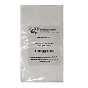 Gift Boutique 100 Gold Trim Lined Guest Napkins Elegant Dinner Hand Napkin for Bathroom Wedding Holiday Anniversary Birthday Party Bridal Baby Shower Christmas Metallic Golden Foil Decorative Towel