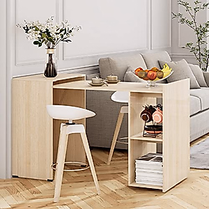 Tangkula Extendable Computer Desk for Small Space, Reversible Study Writing Desk with Mobile Shelves & Anti-Tipping Kit, Home Office Desk, Pull-Out Laptop Workstation Desk (Natural)