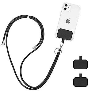 Cell Phone Lanyard, Adjustable Universal Crossbody Lanyard, Compatible with Every Mobile Phone, for Neck Strap Crossbody Strap Wrist Strap, with Keychain and 2 Patch, Black (L2US-3097699)