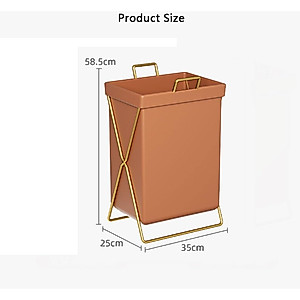 SYALEO X-Frame Collapsible Laundry Basket w/Leather Bag Sorter Organizer Black/Gold Metal Frame Laundry Hamper Luxury Folding Dirty Clothes Basket for Dorm Apartment