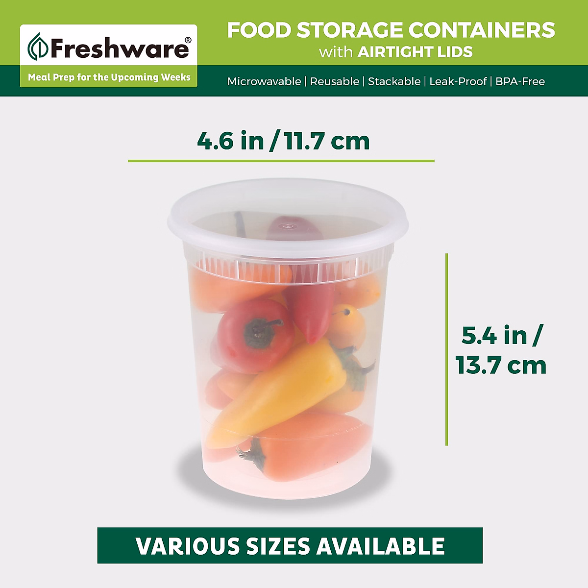 Freshware Food Storage Containers [24 Set] 32 oz Plastic Deli Containers with Lids, Slime, Soup, Meal Prep Containers | BPA Free | Stackable | Leakproof | Microwave/Dishwasher/Freezer Safe