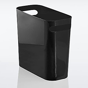 mDesign Plastic Small Trash Can, 1.5 Gallon/5.7-Liter Wastebasket, Narrow Garbage Bin with Handles for Bathroom, Laundry, Home Office - Holds Waste, Recycling, 10" High, Aura Collection, 6 Pack, Black