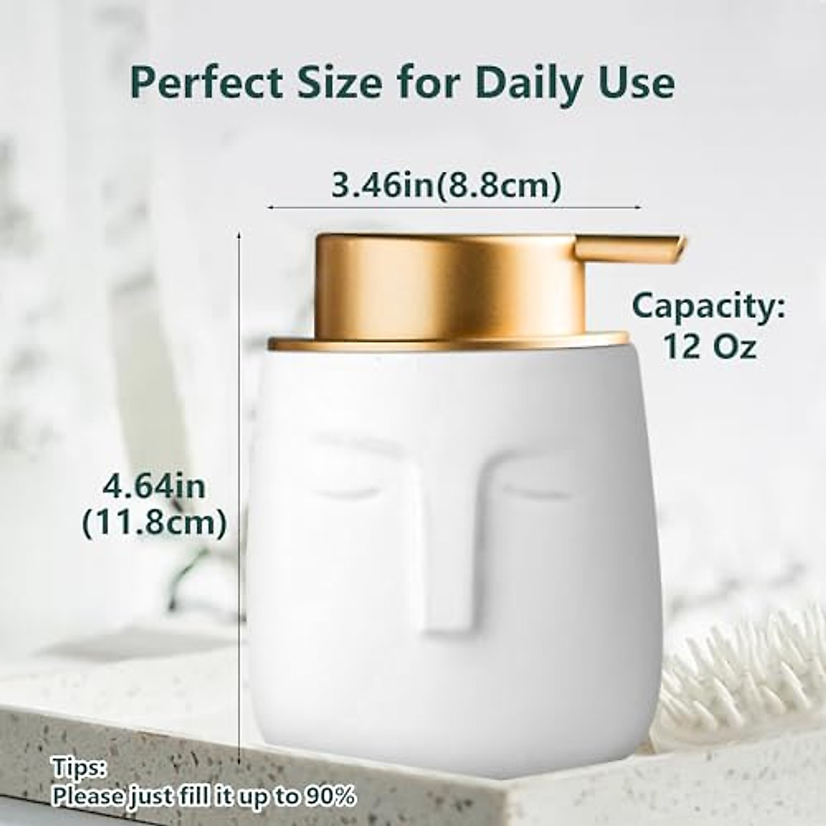 Tmore Foaming Soap Dispenser Ceramic 11.8oz Unique Face-Shaped Hand Dish Foam Soap Bottle Refillable Matte Countertop Lotion Dispenser for Bathroom Kitchen Decro (Foaming White)