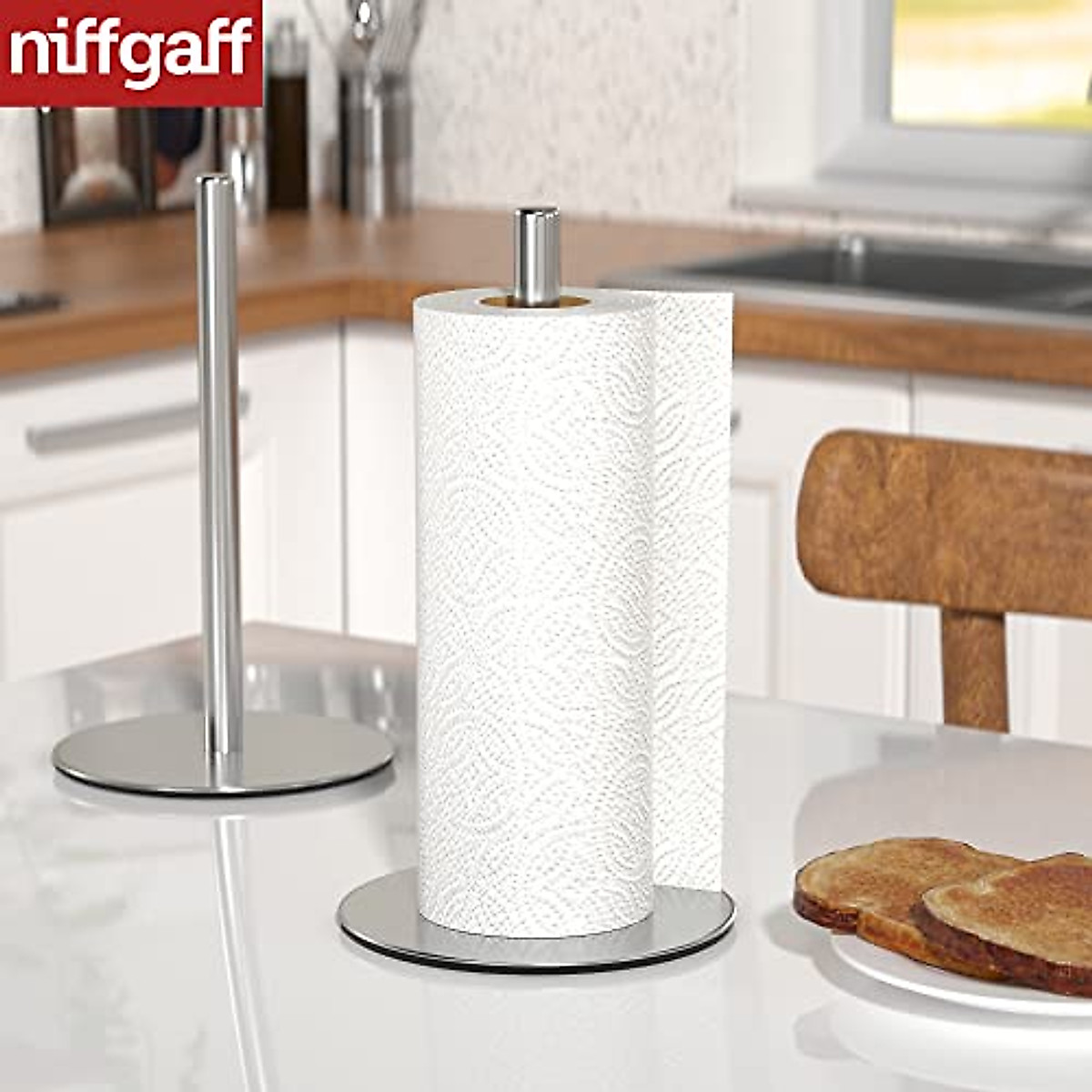 Silver Paper Towel Holder Free-Standing Kitchen Roll Holder, Premium Stainless Steel Kitchen Paper Holder for Kitchen Rolls Organizer, Classic Fashion Kitchen Roll Dispenser