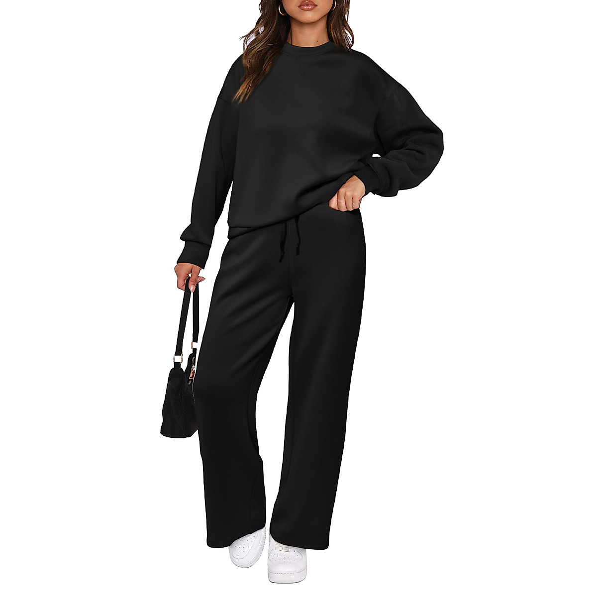 PRETTYGARDEN Women's 2 Piece Outfits Tracksuit Long Sleeve Pullover Tops And Long Pants Jogger Sets Sweatsuits (Black,Large)