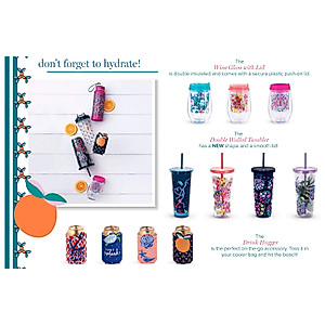 Vera Bradley Travel Tumbler with Lid and Straw, 24 Ounce Insulated Cup, Purple Floral Plastic Double Wall Tumbler, Lavender Meadow