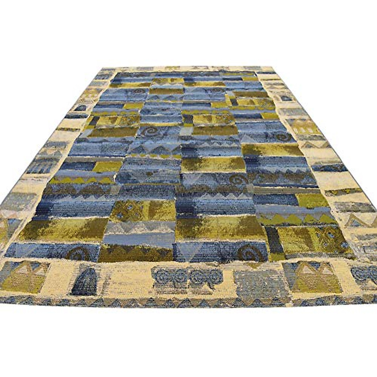 Unique Loom Outdoor Modern Collection Area Rug - Glyph (8' x 11' 4" Rectangle, Blue/ Beige)
