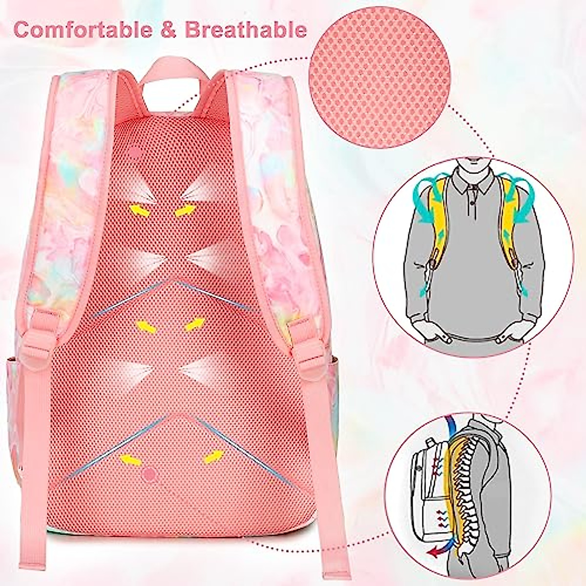 CAMTOP School Backpacks for Teen Girls Lightweight Elementary Middle Backpack Bookbags Set Medium(17 Inch,Tie Dye)