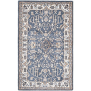 SAFAVIEH Stone Wash Collection 4' x 6' Blue/Ivory STW240A Hand-Knotted Premium Wool & Viscose Area Rug