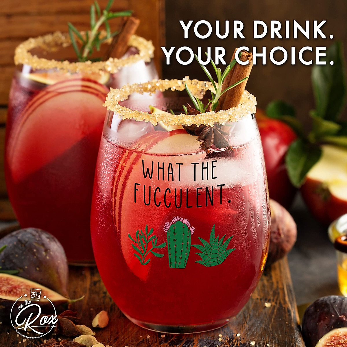 Funny Wine Glass Gift- 17 Oz Stemless Wine Glass (What The Fucculent)