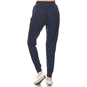 Leggings Depot JGA-R987-L Retro Polka Dots Printed Jogger Pants w/Pockets, Large