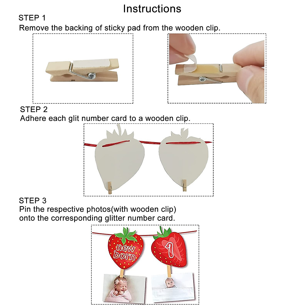 Strawberry Monthly Photo Banner - Sweet Berry 1st Birthday Monthly Banner Baby Girl 12 Month Photo Display Milestone Photograph Bunting Garland for Strawberry First Birthday Party,Baby Shower,Berry