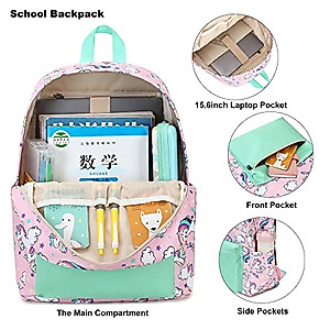 Unicorn School Backpack for Teen Girls, 3-in-1 Kids Backpack Bookbag Set School Bags with Lunch Box Pencil Case