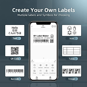 2 Inch Label Printer B1 with Tapes, Bluetooth Thermal Labels Maker Small Business Sticker Printers, Suits for All Purpose Labels Barcode Price Text, Compatible with iOS & Android