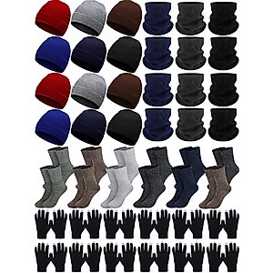 48 Pack Winter Warm Beanie Hat Neck Warmer Set for Men Women Knitted Hat with Winter Touchscreen Gloves Neck Gaiter Warm Sock for Winter Wearing Homeless Care Charity Donation Multicolor
