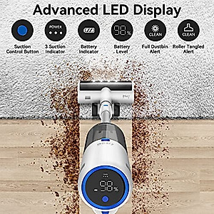 INSE Cordless Vacuum Cleaner, 30Kpa 450W Lightweight Stick Vacuum with LED Display, Rechargeable Cordless Stick Vacuum with 2500mAh Battery Up to 60Min Runtime for Hard Floor Carpet Pet Hair Home-V120