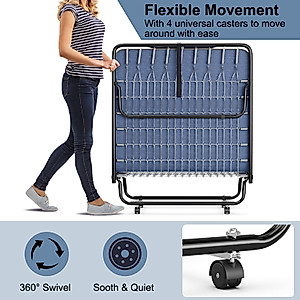 Giantex Folding Bed with Mattress, Foldable Guest Bed with 4-Inch Mattress & 4 Wheels, Portable Fold up Bed for Adults, Space-Saving for Home, Office, Made in Italy, Rollaway Bed Twin Size