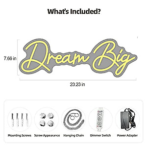Dream big Neon Sign For Wall Decor, Neon Lights for Bedroom Led Signs, Dream Led Neon Signs For Birthday Gifts, Bar Restaurant Party Art Wall Decorative 23.2 * 7.6 Inch