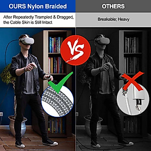 BSTKEECL Nylon Braided Link Cable 20FT Compatible for Oculus Quest/Meta Quest 2 and PC/Steam VR Link Cable - USB 3.1 A to USB C 5Gbps High Speed Data Transfer Charging Cord. (Grey).