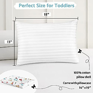 Toddler Pillow 13x18 Toddler Pillows for Sleeping with 100% Soft Breathable Cotton Pillowcase Hypoallergenic Machine Washable Small Kids Pillow Perfect for Toddler Bed, Daycare, Travel - Transport