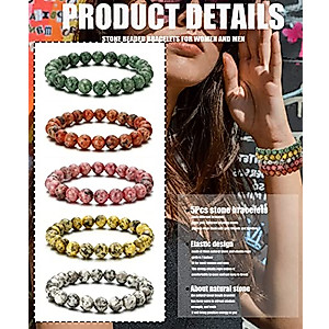 BOMAIL 5PCS 8mm Semi-Precious Gemstone Bracelet for Women Men Reiki Healing Crystal Beaded Bracelets Stretch Round Beaded Bracelet Unisex Jewelry Gifts