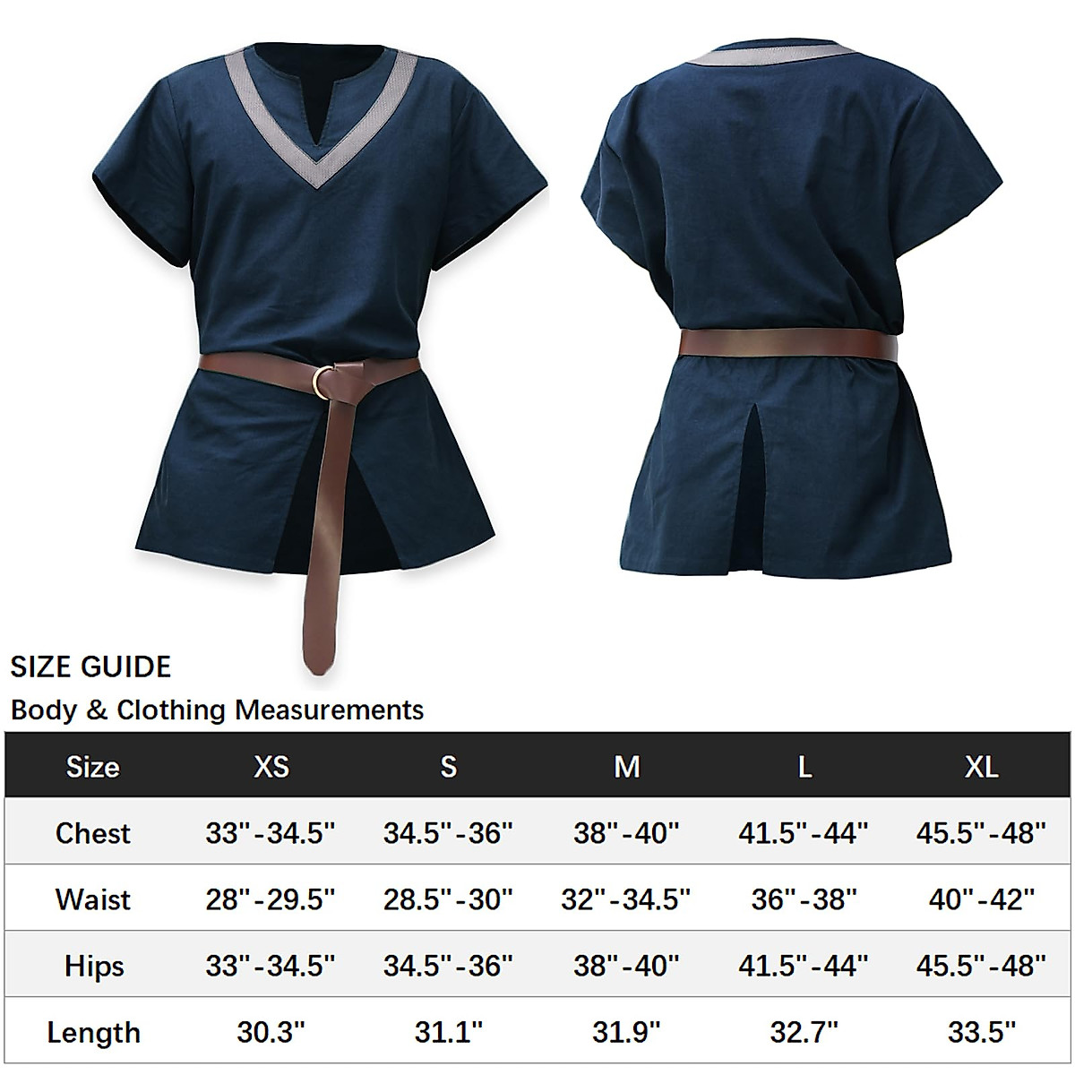 FURPHI US Size Medieval Linen Tunic with Belt for Men Medieval Shirt Knight Ren Faire Costume