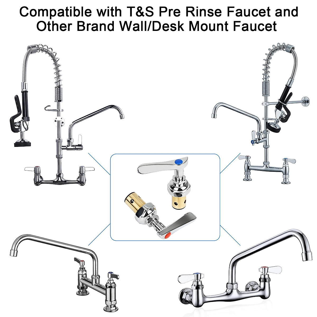 Handle Stem Assembly Replacement Valve Hot & Cold, Brass Spindle Assembly Cartridge Faucet Valve for Kitchen Wall Mount Commercial Faucet