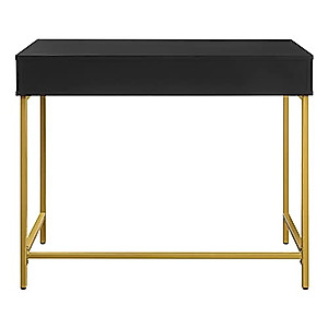 OSP Home Furnishings Modern Life Contemporary Writing Desk with Large Drawer and Gold Metal Legs, Black Finish