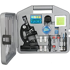 AmScope-Kids M30-ABS-KT2 Starter Microscope Kit, Metal Frame, 120X, 240X, 300X, 480X, 600X, and 1200X Magnifications, 2 Eyepieces and 49 Accessories and Case