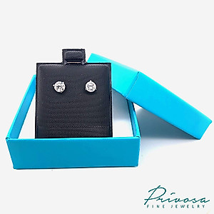 1/3 Carat Diamond Round Stud Earrings for Women in 14k White Gold (G-H, SI2-I1, cttw), 3-Prong Martini Push Back by Privosa Fine Jewelry