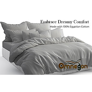 Omnegon Oversized King 120x98 Size 3-Pieces Duvet Cover 800 TC 100% Egyptian Cotton Luxury Soft & Breathable Comforter Cover 3 PC Duvet Set Zipper Closure & Corner Ties, Silver Grey Solid