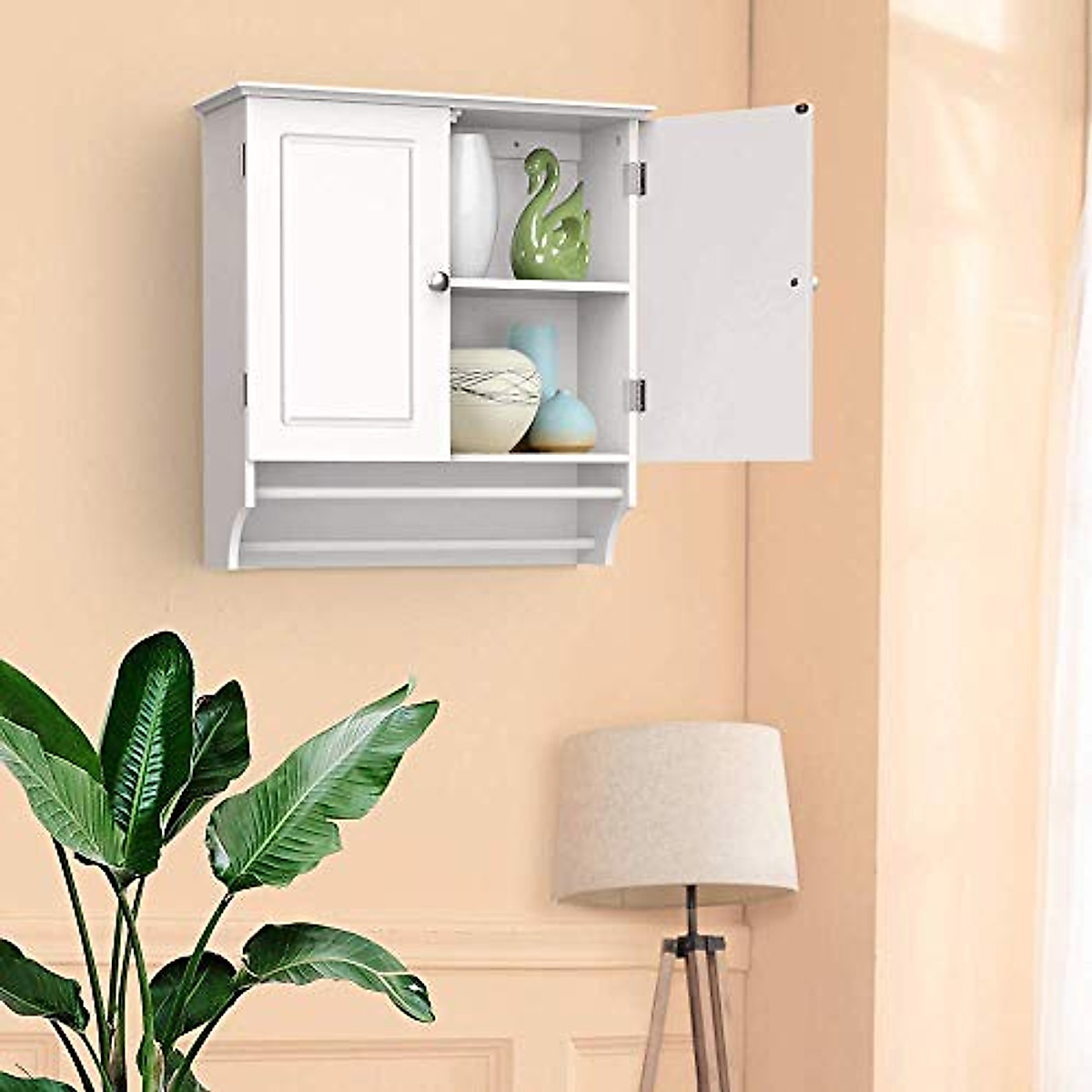 go2buy White Wall Mounted Cabinet Kitchen/Bathroom Wooden Medicine Hanging Storage Organizer