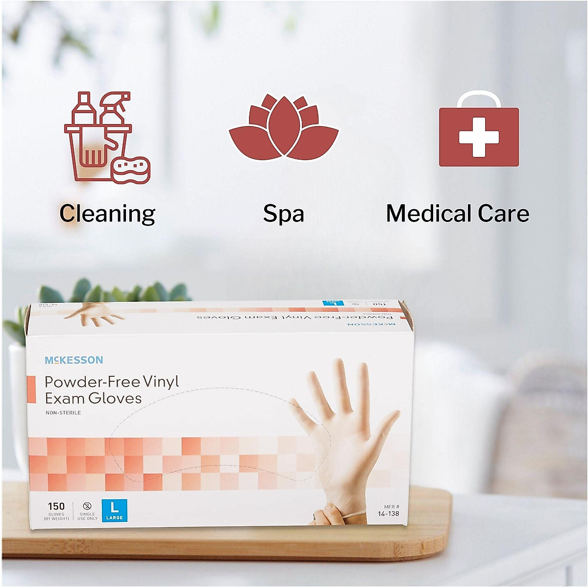 McKesson Powder-Free, Vinyl Exam Gloves, Non-Sterile, Large, 150 Count, 1 Box